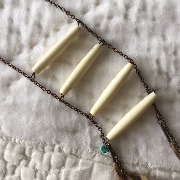 Anthropologie | Jewelry | Ladder Feather And Turquoise Long Necklace ...